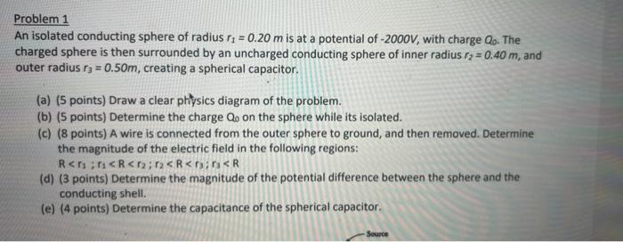 Solved Problem 1 An isolated conducting sphere of radius r₂ | Chegg.com