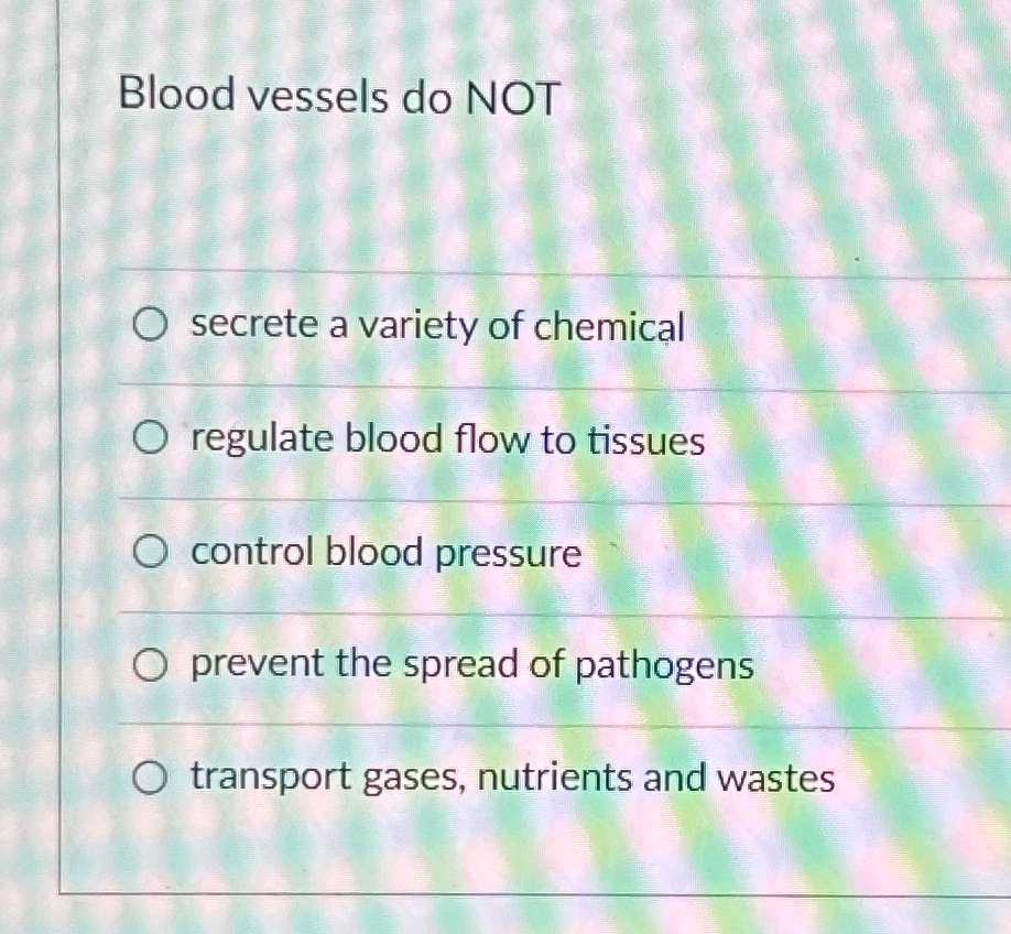 Solved Blood vessels do NOTsecrete a variety of | Chegg.com