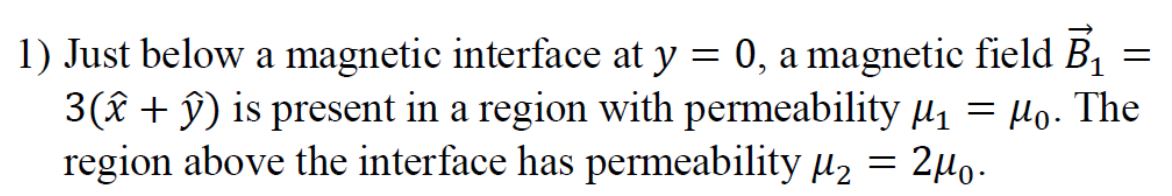 Solved Just below a magnetic interface at y=0, ﻿a magnetic | Chegg.com