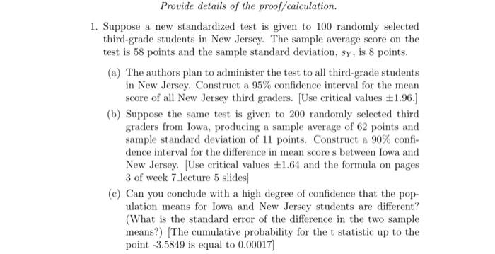 Solved Provide details of the proof/calculation. 1. Suppose | Chegg.com