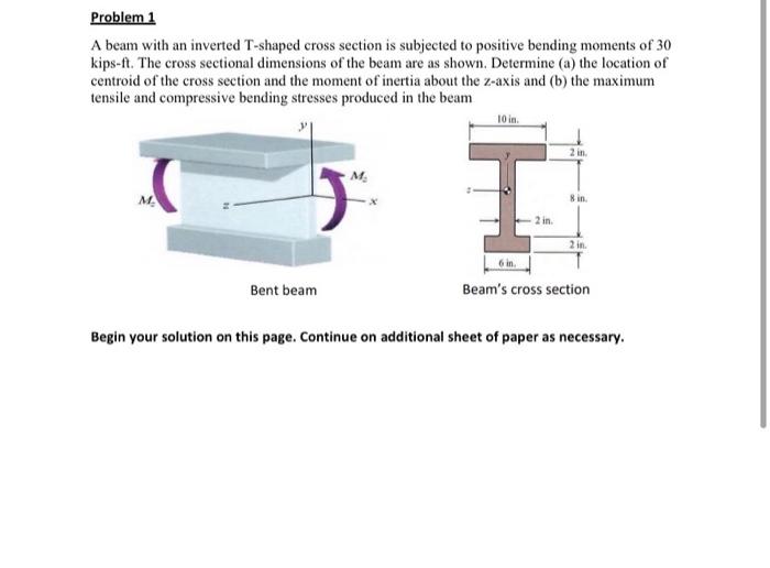 Solved Problem 1 A beam with an inverted T-shaped cross | Chegg.com