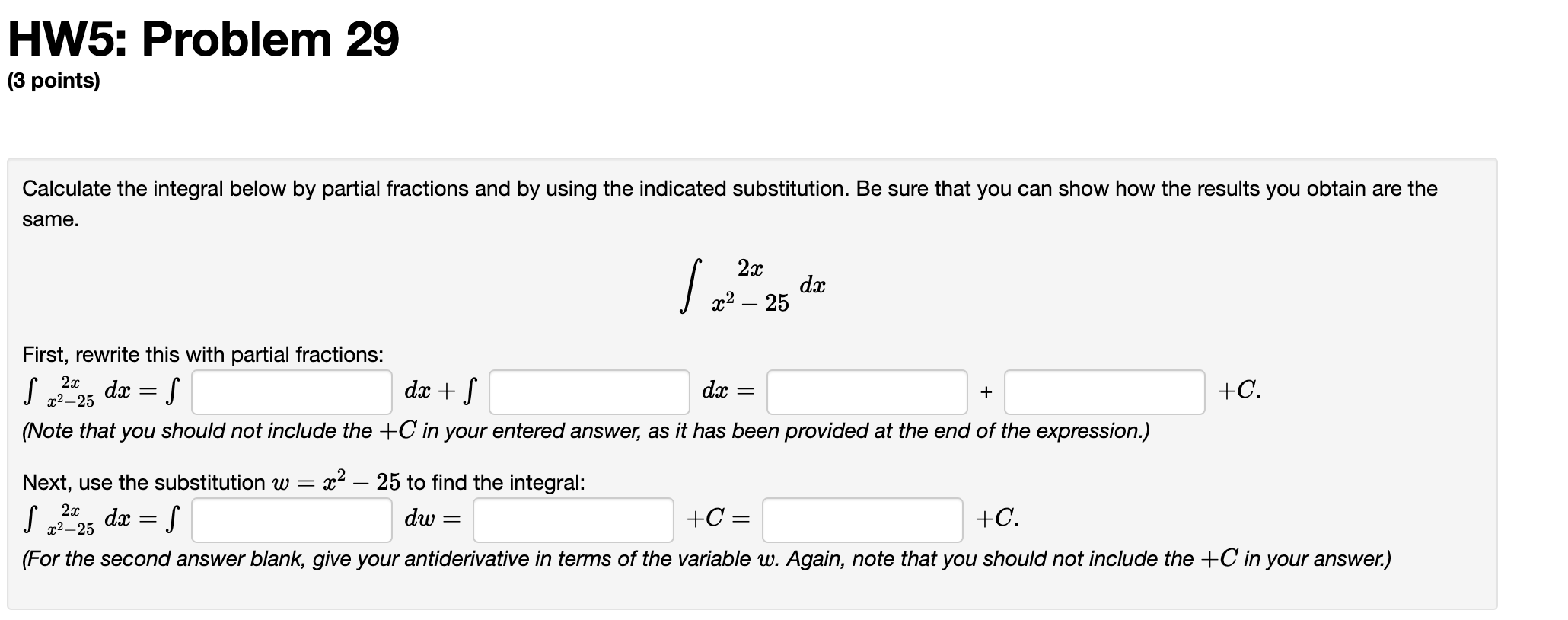 Solved HW5: Problem 29(3 ﻿points)Calculate the integral | Chegg.com