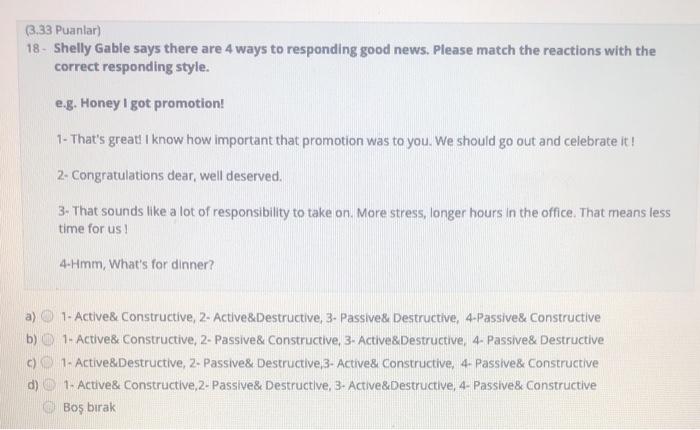 Solved (3.33 Puanlar) 18 - Shelly Gable says there are 4 | Chegg.com