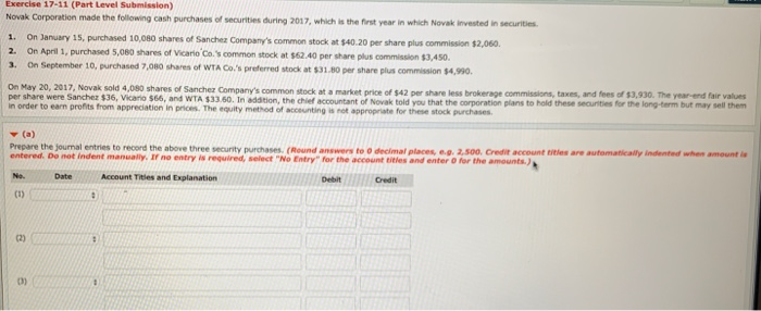 Solved Exercise 17-11 (Part Level Submission) Novak | Chegg.com