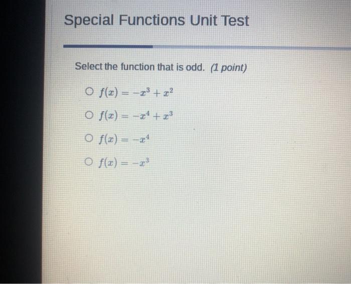 Solved Special Functions Unit Test Select the function that | Chegg.com