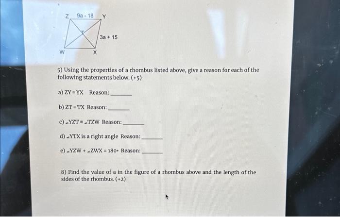Solved Find tbe value of a in the figure of a rhombus above | Chegg.com