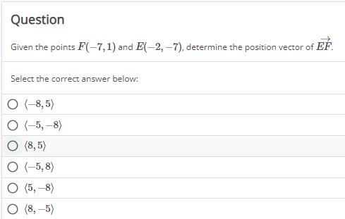 Solved QuestionGiven the points F(-7,1) ﻿and E(-2,-7), | Chegg.com