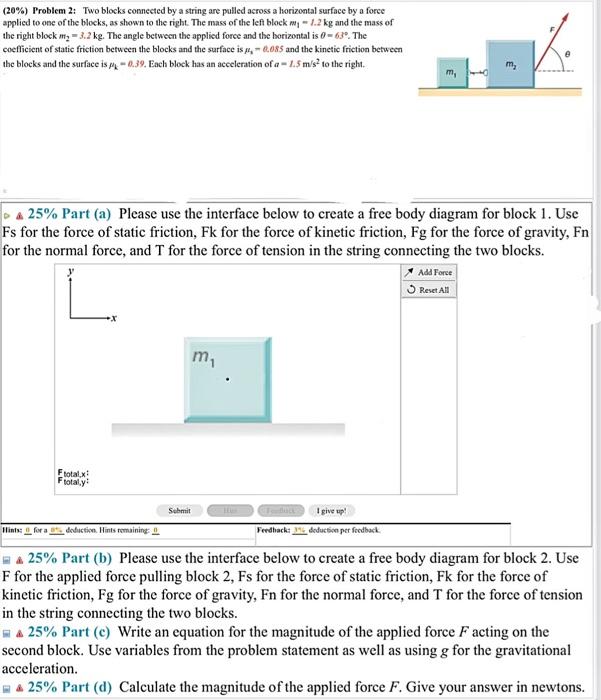 Solved (20\%) Problem 2: Two blocks connected by a string | Chegg.com