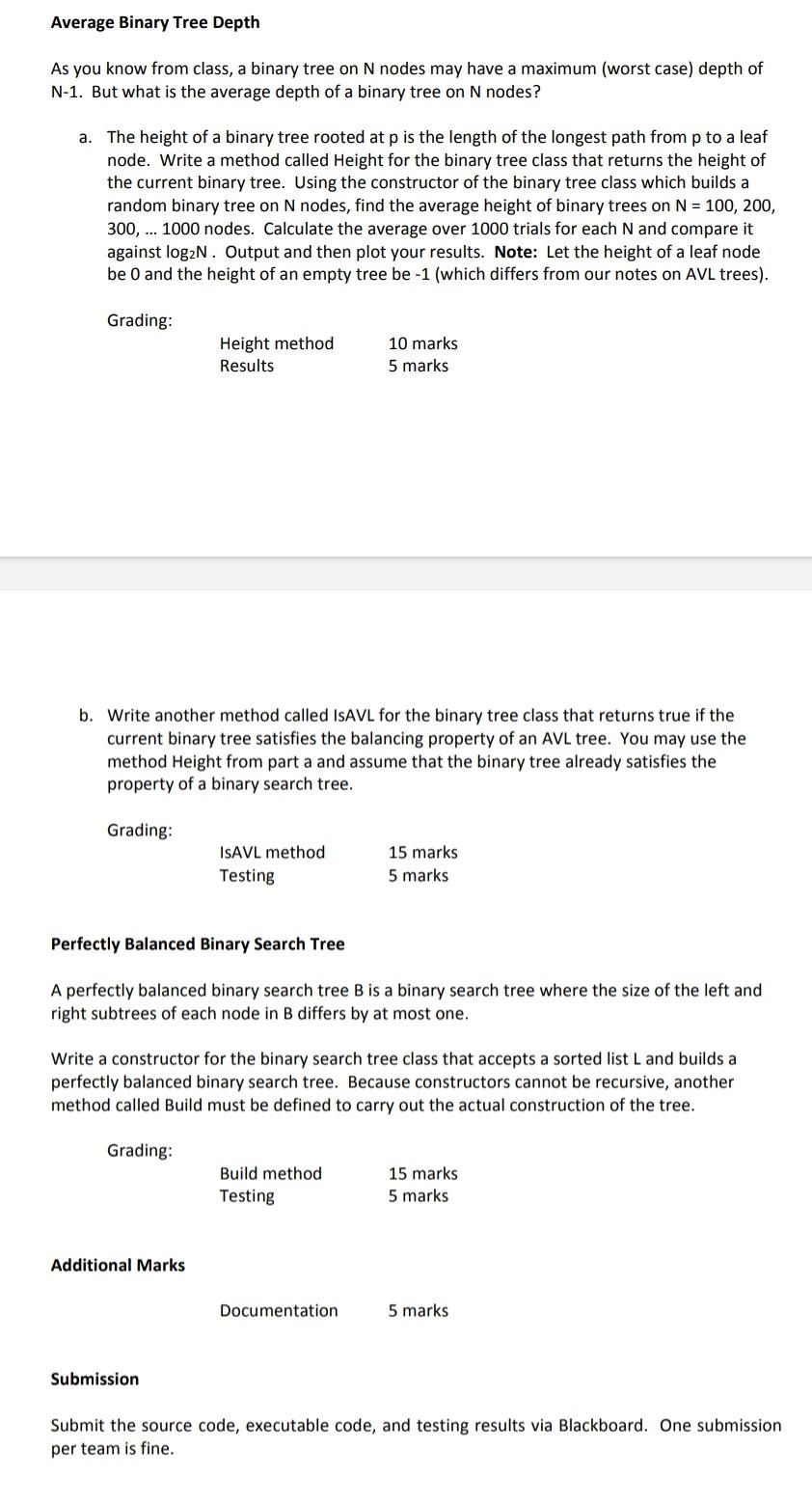 Average Binary Tree Depth As you know from class, a | Chegg.com