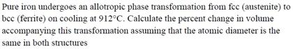 Pure iron undergoes an allotropic phase | Chegg.com