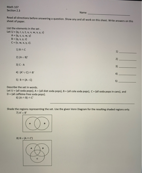 Solved Math 107 Section 2 3 Name Read All Directions Before Chegg Solved Math 107 Section 2 3 Name Read All Directions Before Chegg