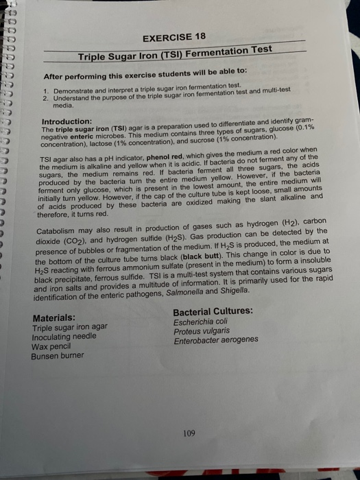 GUGG 302 EXERCISE 18 Triple Sugar Iron (TSI) | Chegg.com