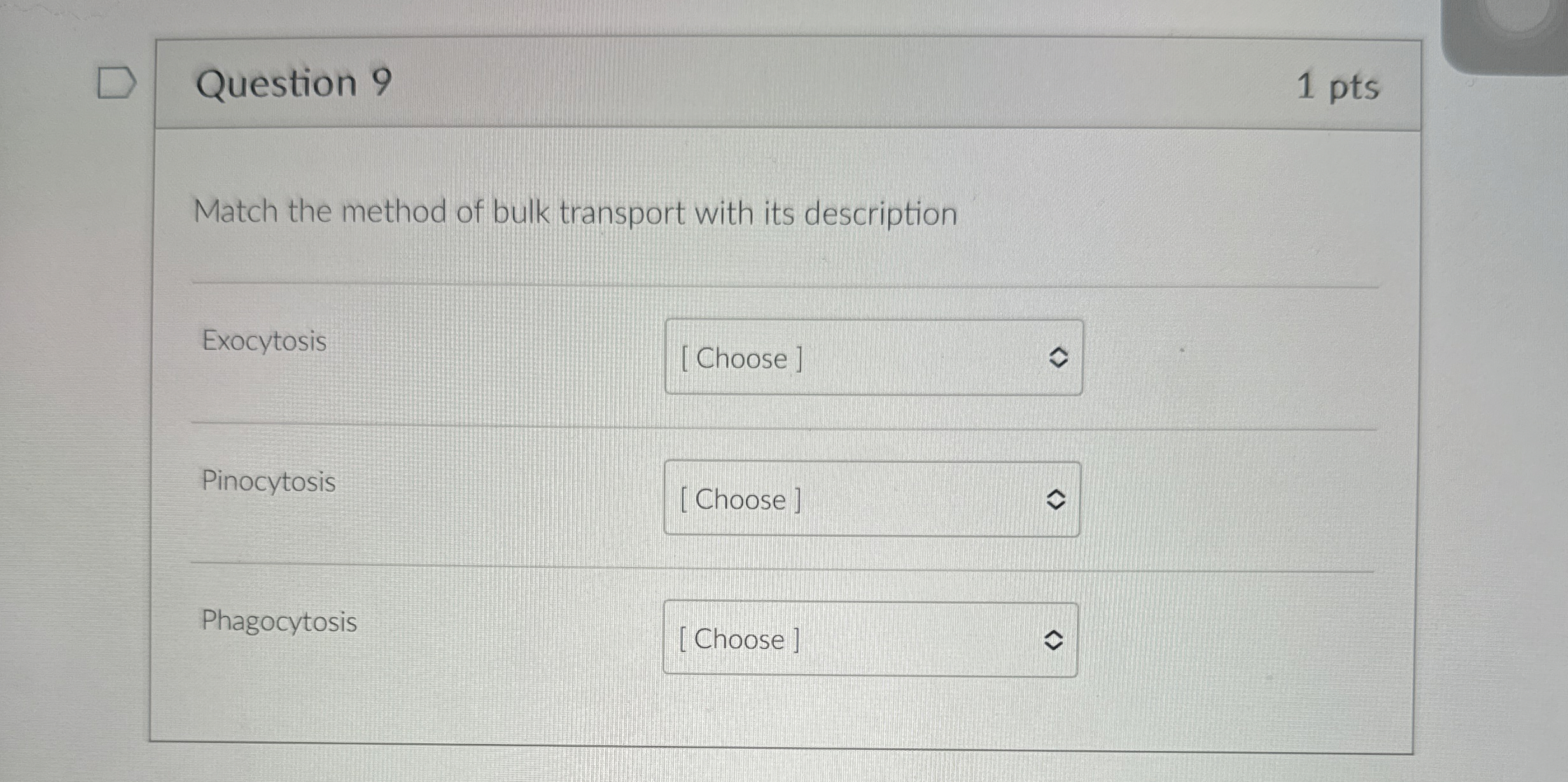 Solved Question 9Match the method of bulk transport with its | Chegg.com