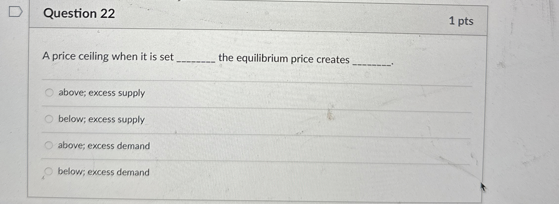 Solved Question 221 ﻿ptsA price ceiling when it is set | Chegg.com