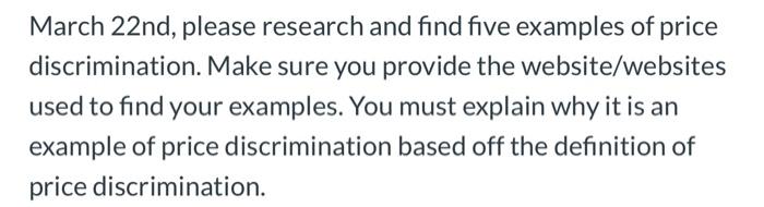 Solved March 22nd, please research and find five examples of | Chegg.com