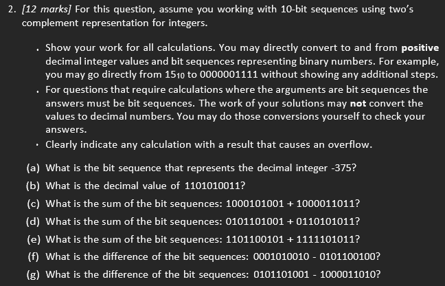 Solved [12 ﻿marks] ﻿For this question, assume you working | Chegg.com