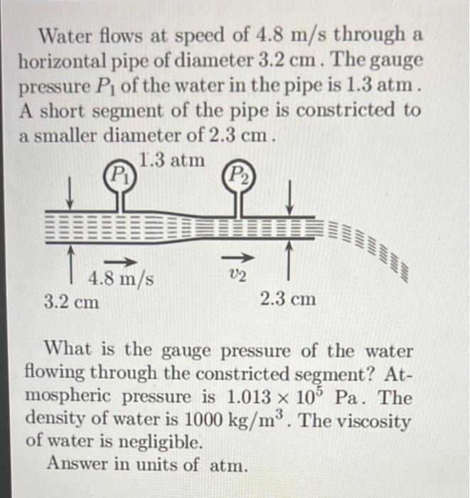 Solved Water flows at speed of 4.8 m/s through a horizontal | Chegg.com