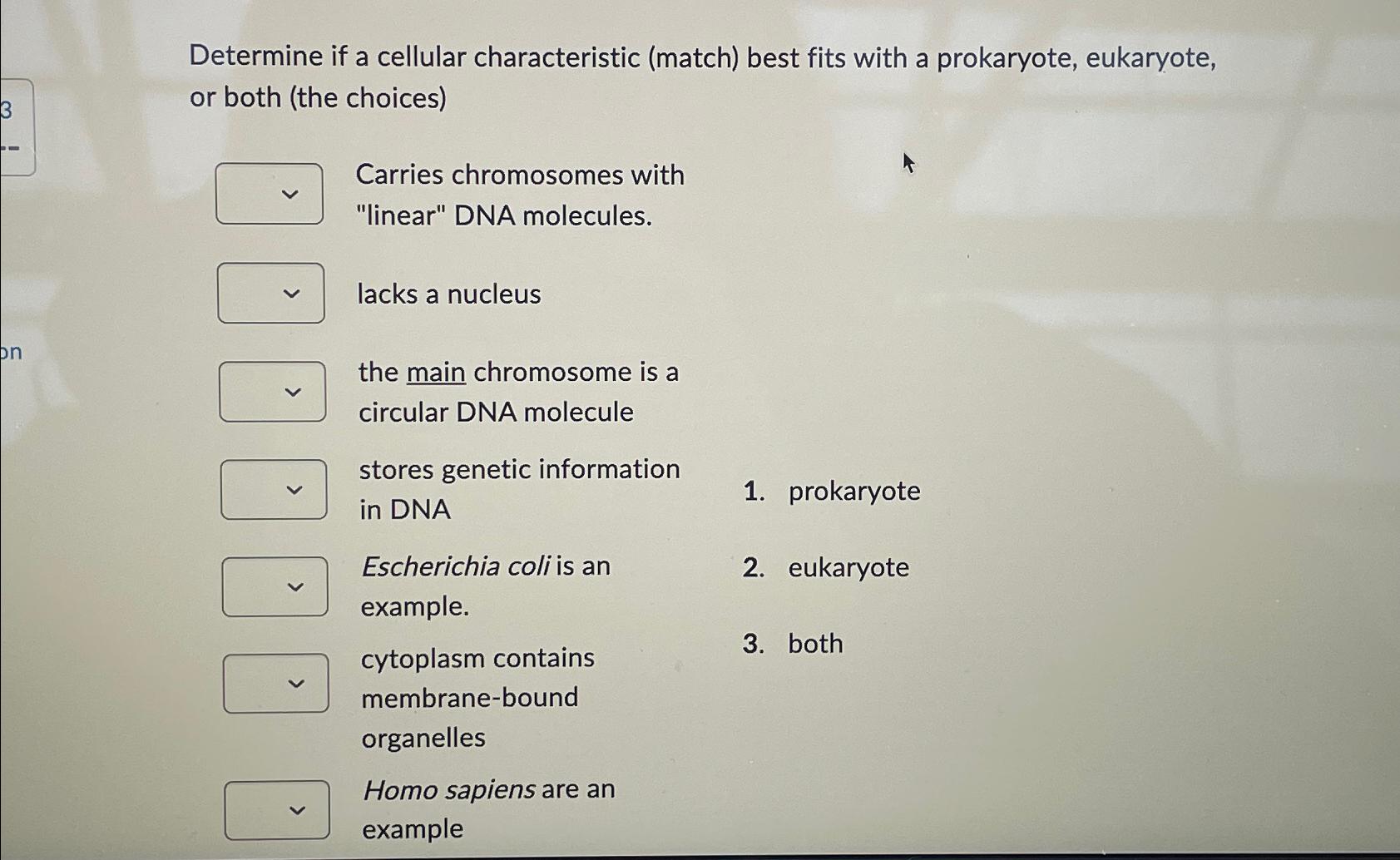 Solved Determine if a cellular characteristic (match) ﻿best | Chegg.com