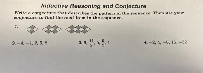 Solved Inductive Reasoning and Conjecture Write a conjecture | Chegg.com