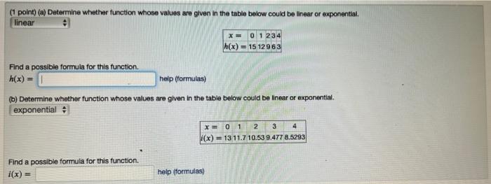 Solved (1 point) (a) Determine whether function whose values | Chegg.com
