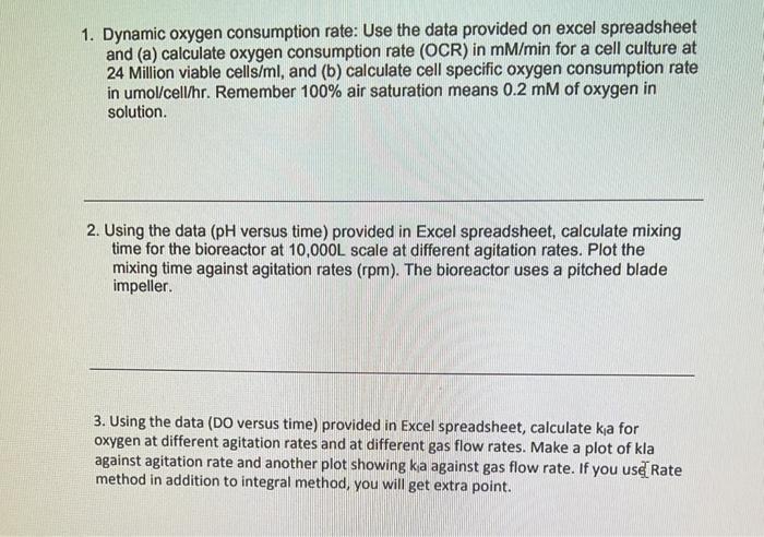 Solved 1. Dynamic oxygen consumption rate: Use the data | Chegg.com