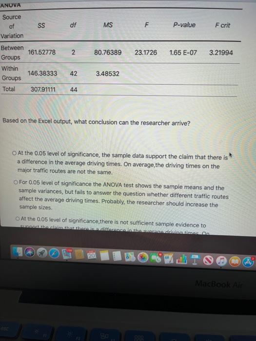 Solved ANUVA Source of Variation SS df MS F P-value Fcrit | Chegg.com