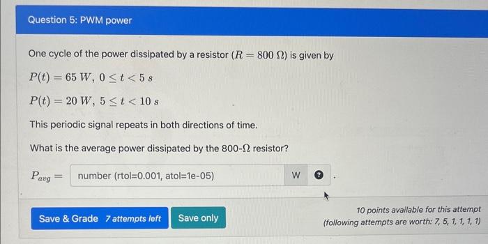 Solved One cycle of the power dissipated by a resistor | Chegg.com
