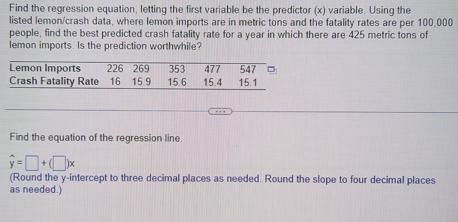Solved Find the regression equation, letting the first | Chegg.com