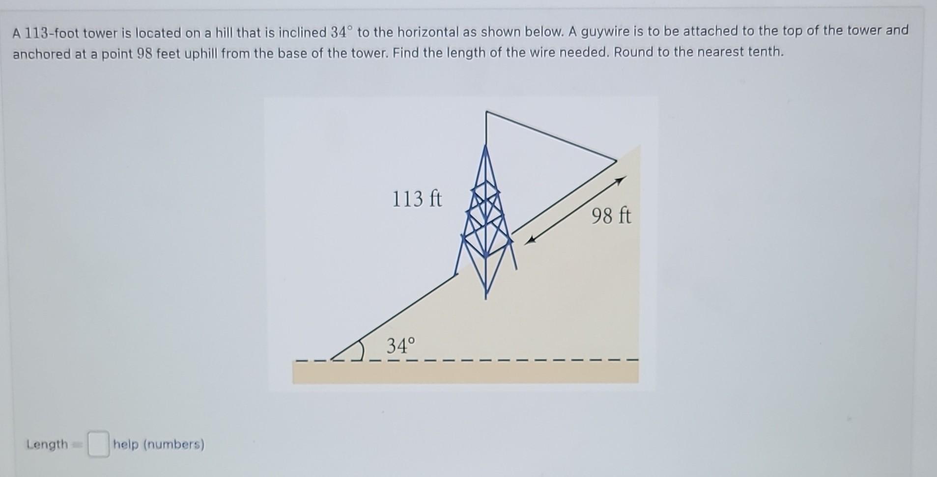 Solved A 113-foot tower is located on a hill that is | Chegg.com