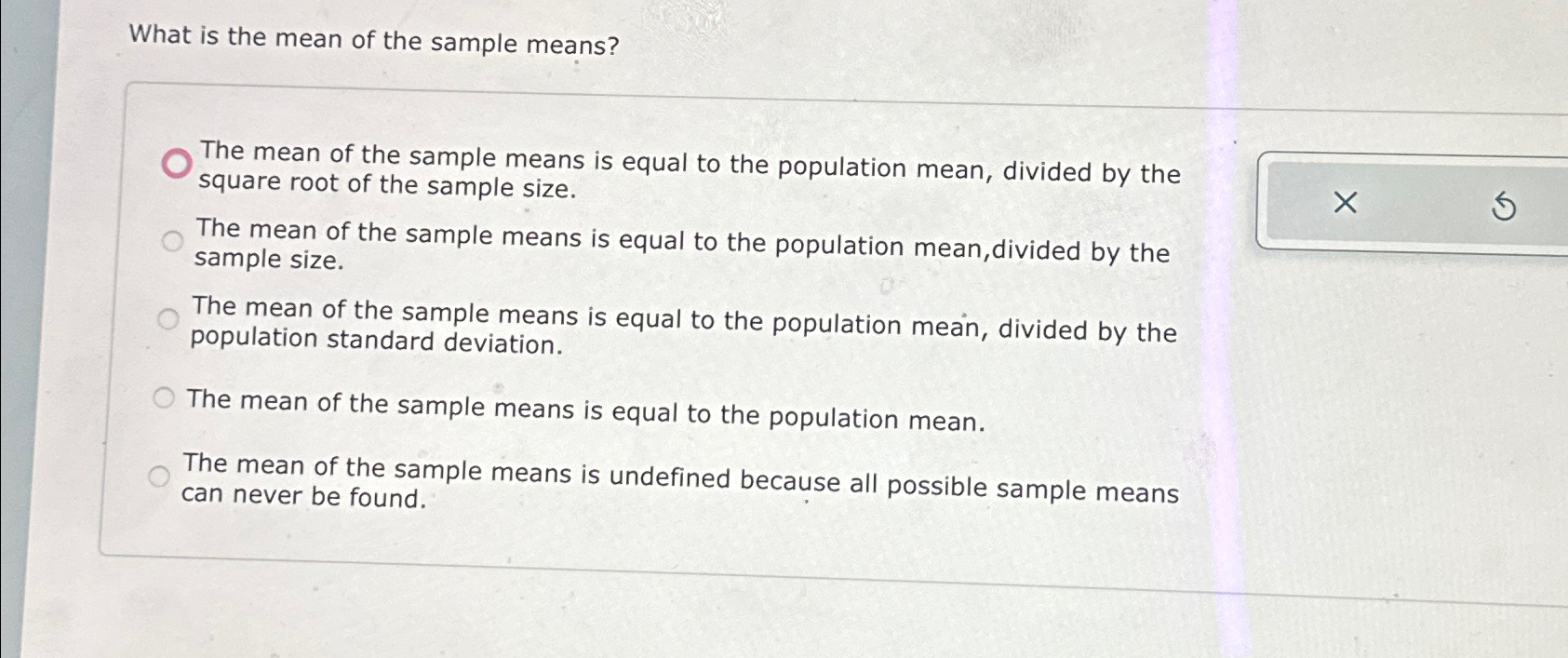 Solved What is the mean of the sample means?The mean of the | Chegg.com