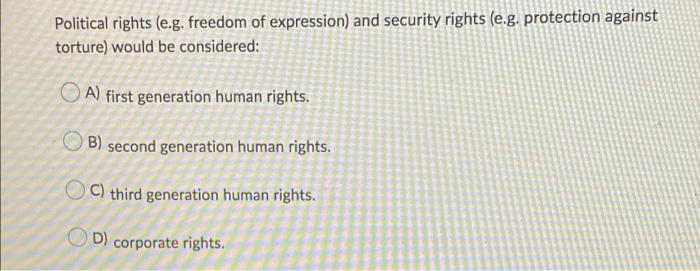 Solved Political rights (e.g. freedom of expression) and | Chegg.com