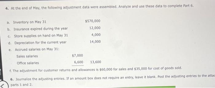 Solved At the end of May, the following adjustment data were | Chegg.com