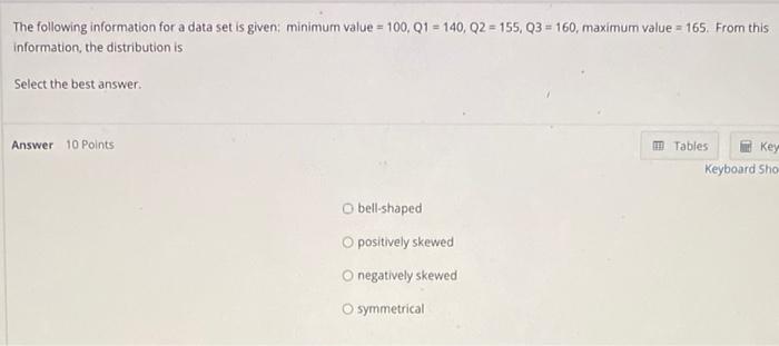 Solved The following information for a data set is given: | Chegg.com