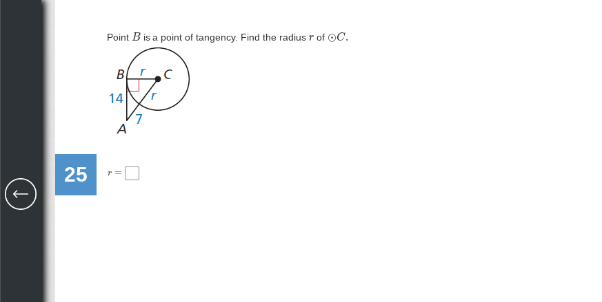 Solved Point B ﻿is a point of tangency. Find the radius r | Chegg.com