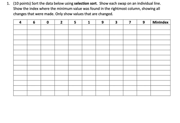 Solved (10 points) Sort the data below using selection sort. | Chegg.com Solved (10 points) Sort the data below using selection sort. | Chegg.com