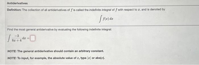 Solved Definition: The collection of all antiderivatives of | Chegg.com