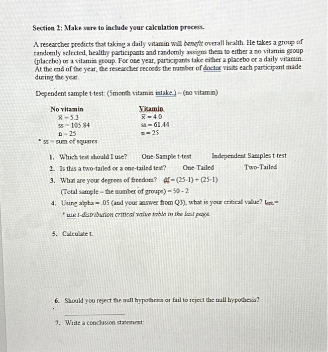 Solved Section 2: Make sure to include your calculation | Chegg.com