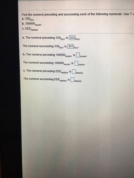 Solved Find the numeral preceding and succeeding each of the | Chegg.com