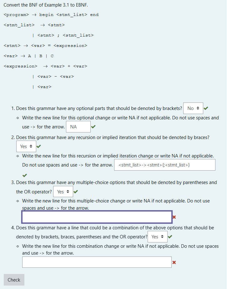 Solved Convert the BNF of Example 3.1 ﻿to EBNF. ``` -> | Chegg.com