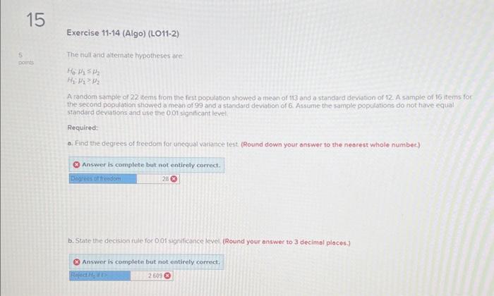 Solved Exercise 11-14 (Algo) (LO11-2) The null and altemate | Chegg.com