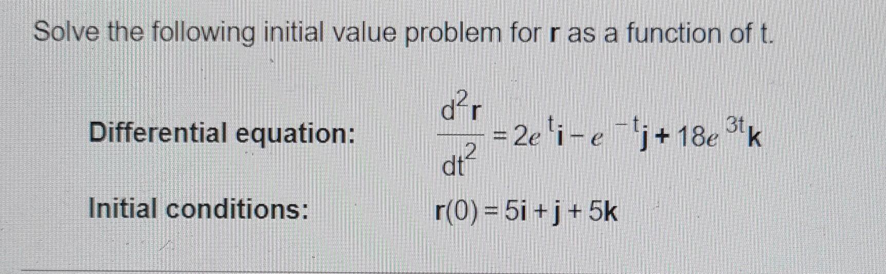 Solved Solve the following initial value problem for r as a | Chegg.com Solved Solve the following initial value problem for r as a | Chegg.com