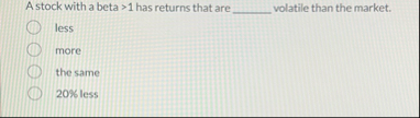 Solved A stock with a beta >1 ﻿has returns that are | Chegg.com