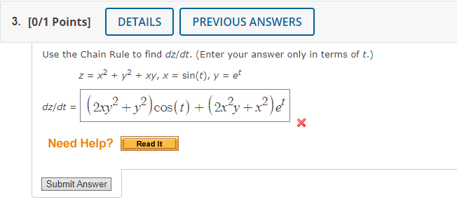 Solved Use the Chain Rule to find dzdt | Chegg.com