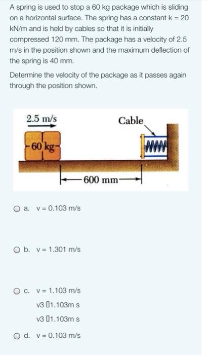Solved A spring is used to stop a 60 kg package which is | Chegg.com