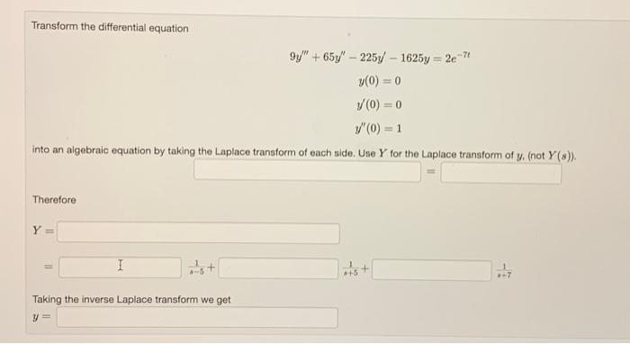 Solved Transform the differential equation into an algebraic | Chegg.com