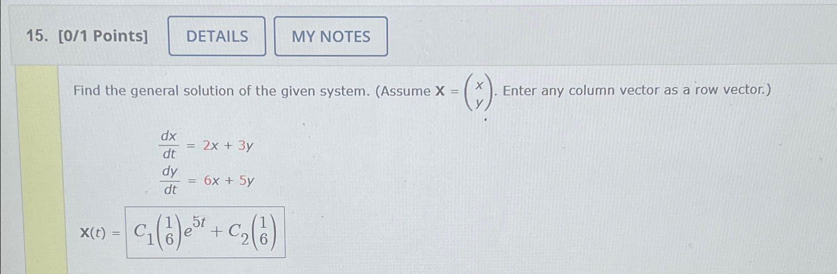 Solved [0/1 ﻿Points]Find the general solution of the given | Chegg.com