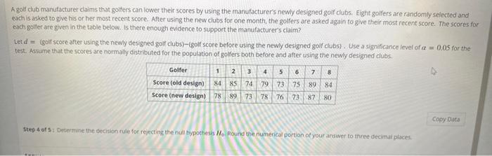 Solved A golf dub manufacturer claims that goters can lower | Chegg.com