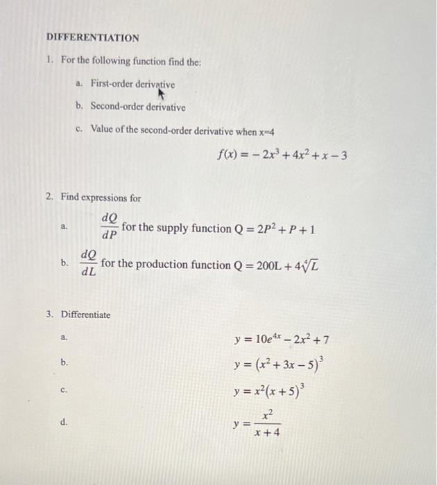 Solved 1 For The Following Function Find The A