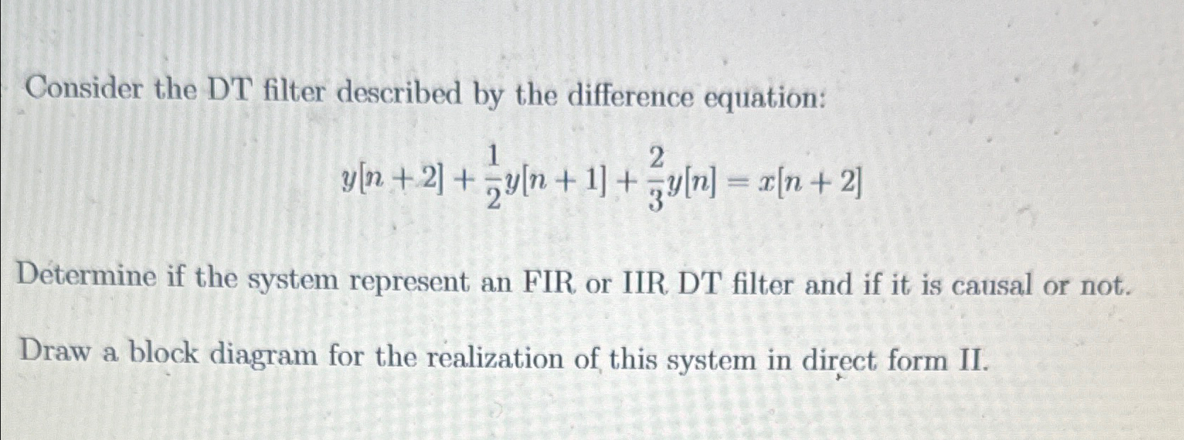 Solved Consider the DT filter described by the difference | Chegg.com