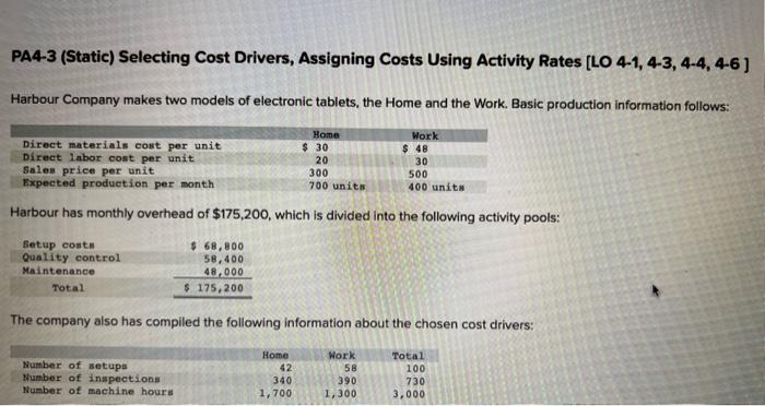 Solved PA4-3 (Static) Selecting Cost Drivers, Assigning | Chegg.com